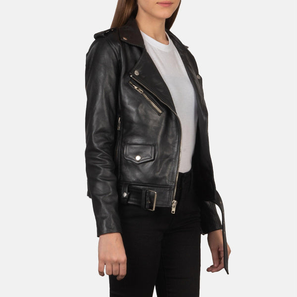 Alice Black Leather Biker Jacket - Women's Premium Motorcycle Style ...