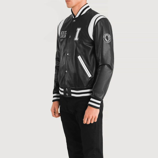 Hazel Illinois Black Leather Varsity Jacket – College Letterman Baseba ...