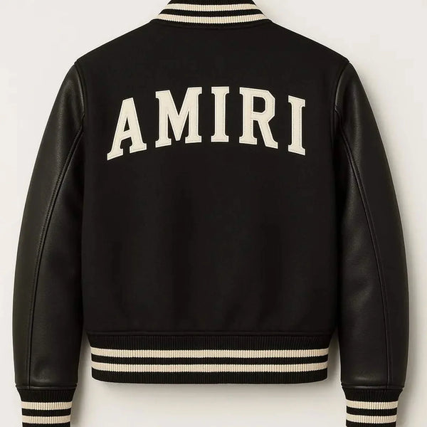 AMIRI Varsity Bomber Jacket – Black Wool & Leather Streetwear Style ...